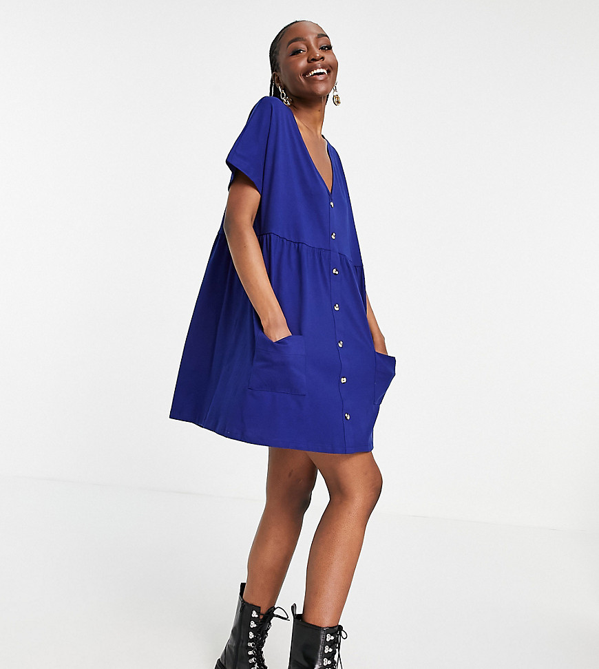 Asos Design Tall Button Through Mini Smock Dress In Navy Fashion Gone