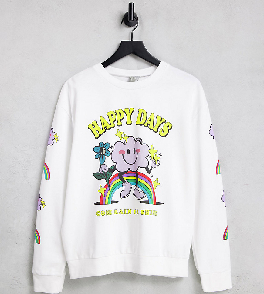 Asos Design Curve Oversized Sweatshirt With Happy Days Print In White